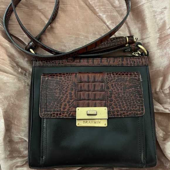 Brahmin | Bags | Brahmin Embossed Crocodile Brown With Black Leather ...